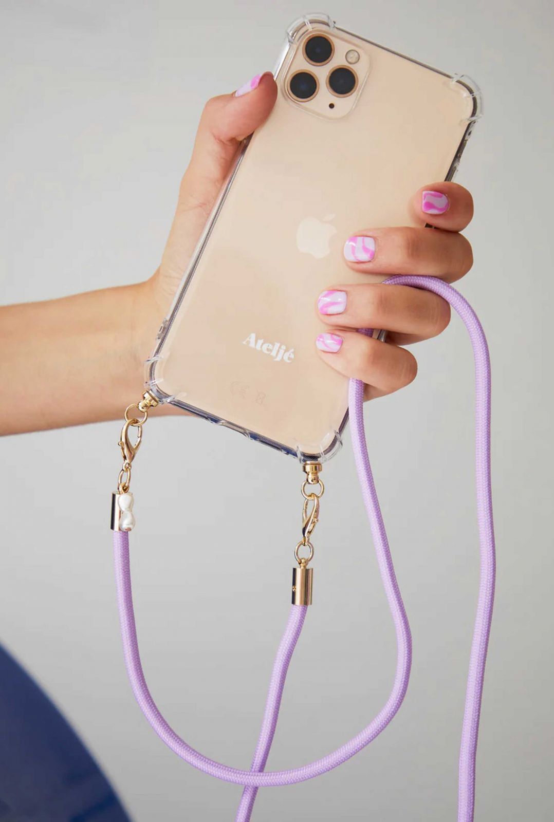 lang lila telefoonkoord met parel detail long cord lavender – Tally-Ho
